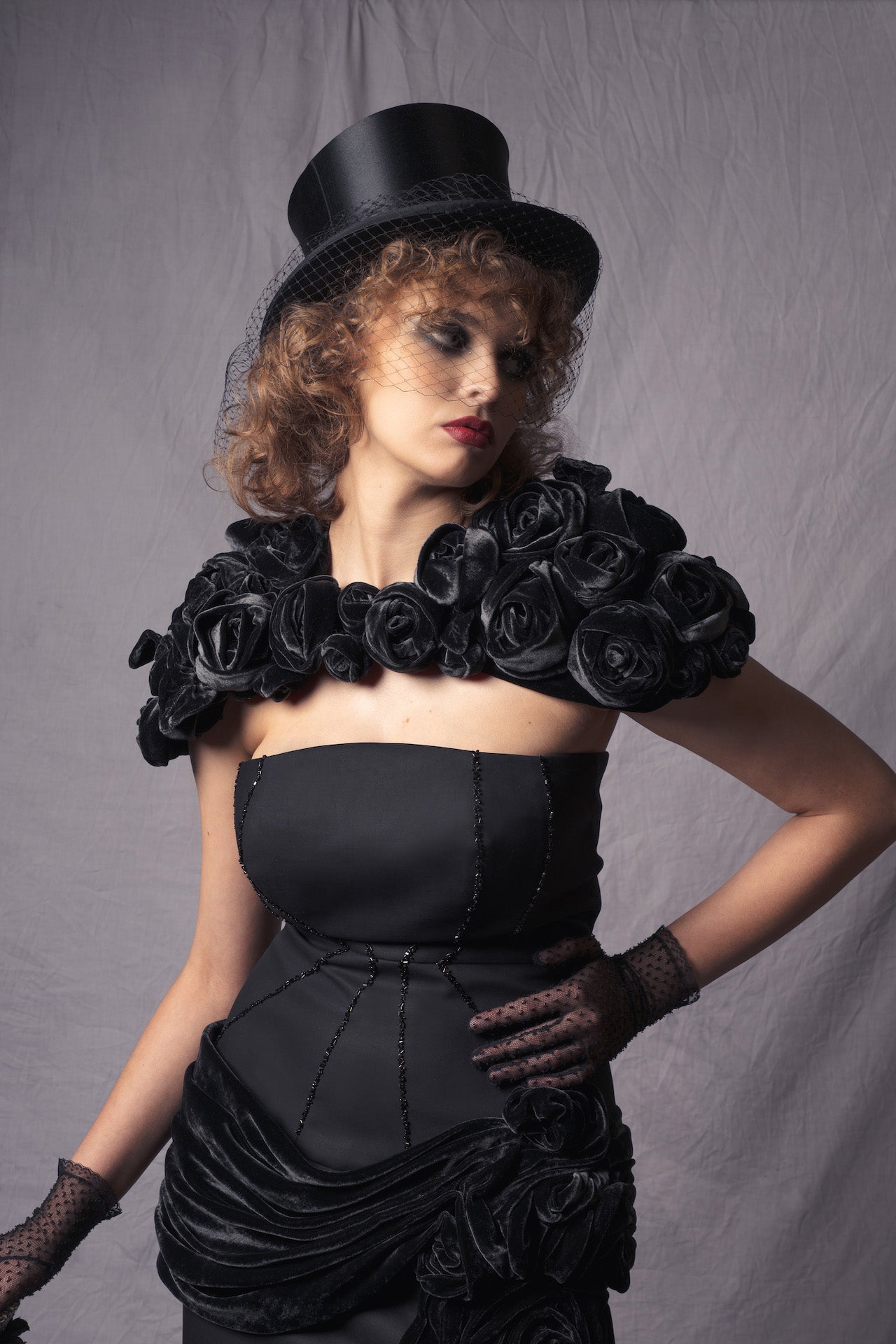 BLACK VELVET CAPE WITH ROSES – House of ARISTOCRAT