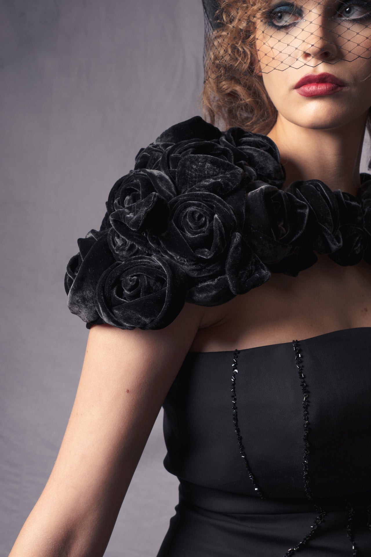 BLACK VELVET CAPE WITH ROSES – House of ARISTOCRAT